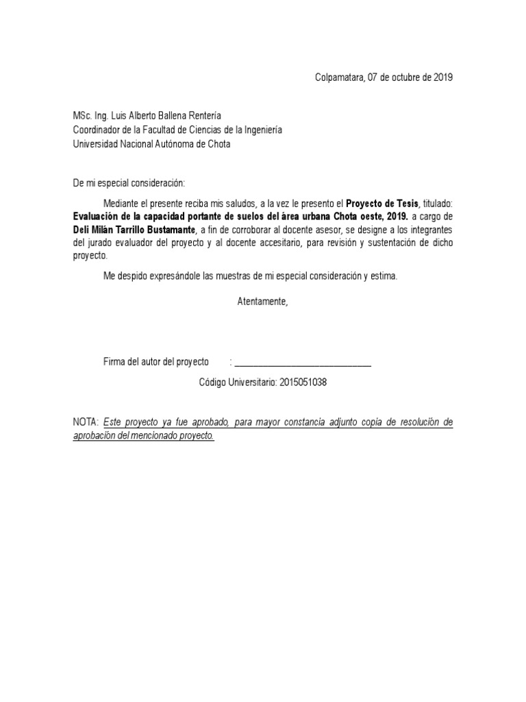 Modelo Carta Solicitando Designación de Jurado y Asesor 2019 | PDF
