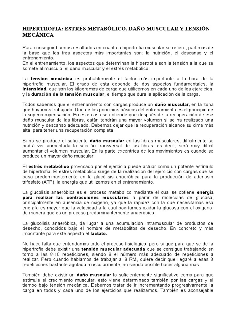 Hipertrofia Estres Metabolico Dano Muscular y Tension Mecanica PDF ...