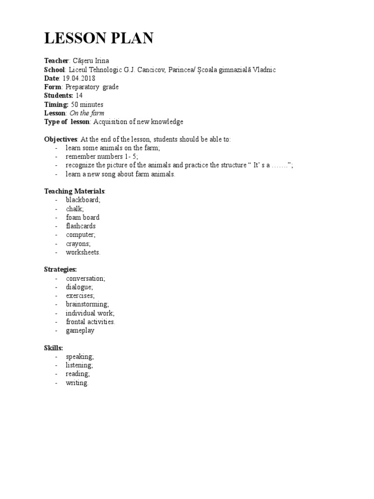 Lesson Plan Preparatory Grade | PDF | Vocabulary | Lesson Plan