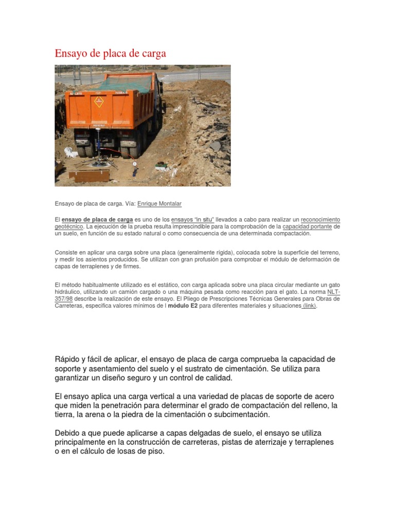Ensayo de Placa de Carga | PDF | Fundación (Ingeniería) | Elasticidad ...