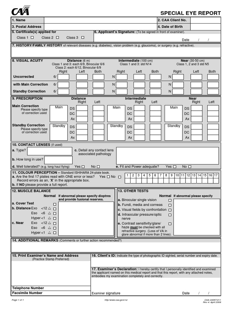 Special Eye Report: If Abnormal Please Specify Dioptres and Provide ...