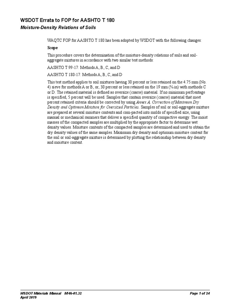 Aashto T 180 | PDF | Density | Soil