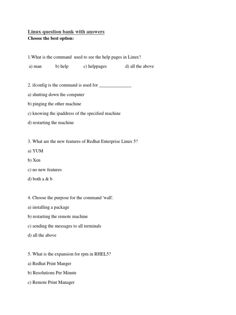 Linux Question Bank With Answers | PDF | Operating System | Linux