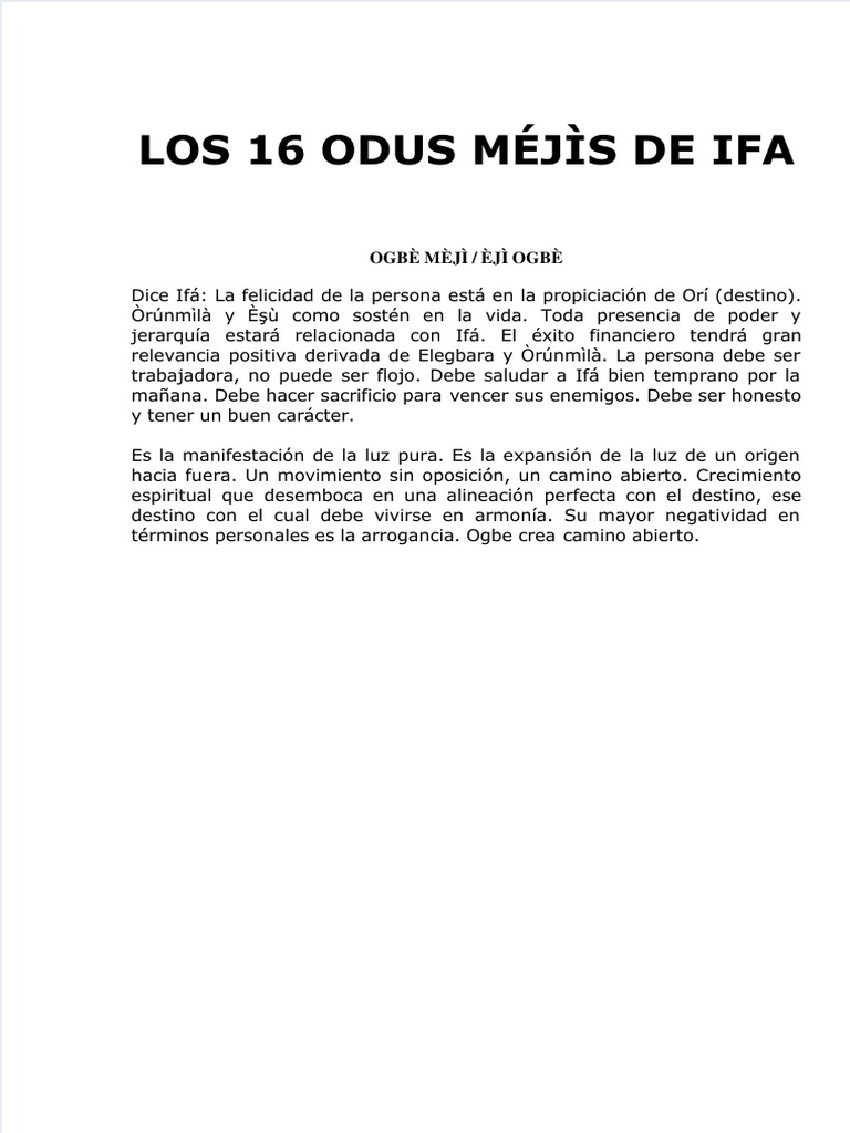 Los 16 Odus Méjìs de Ifa | PDF | Vida | Homo Sapiens