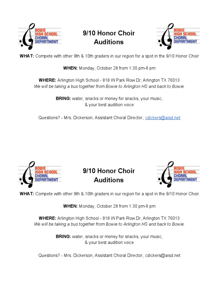 9 - 10 Honor Choir Auditions Info | PDF