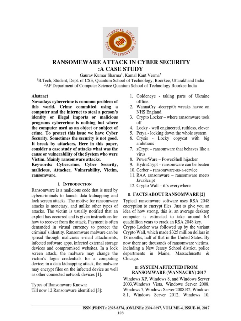 Ransomeware Attack in Cyber Security:A Case Study: Ntroduction | PDF ...
