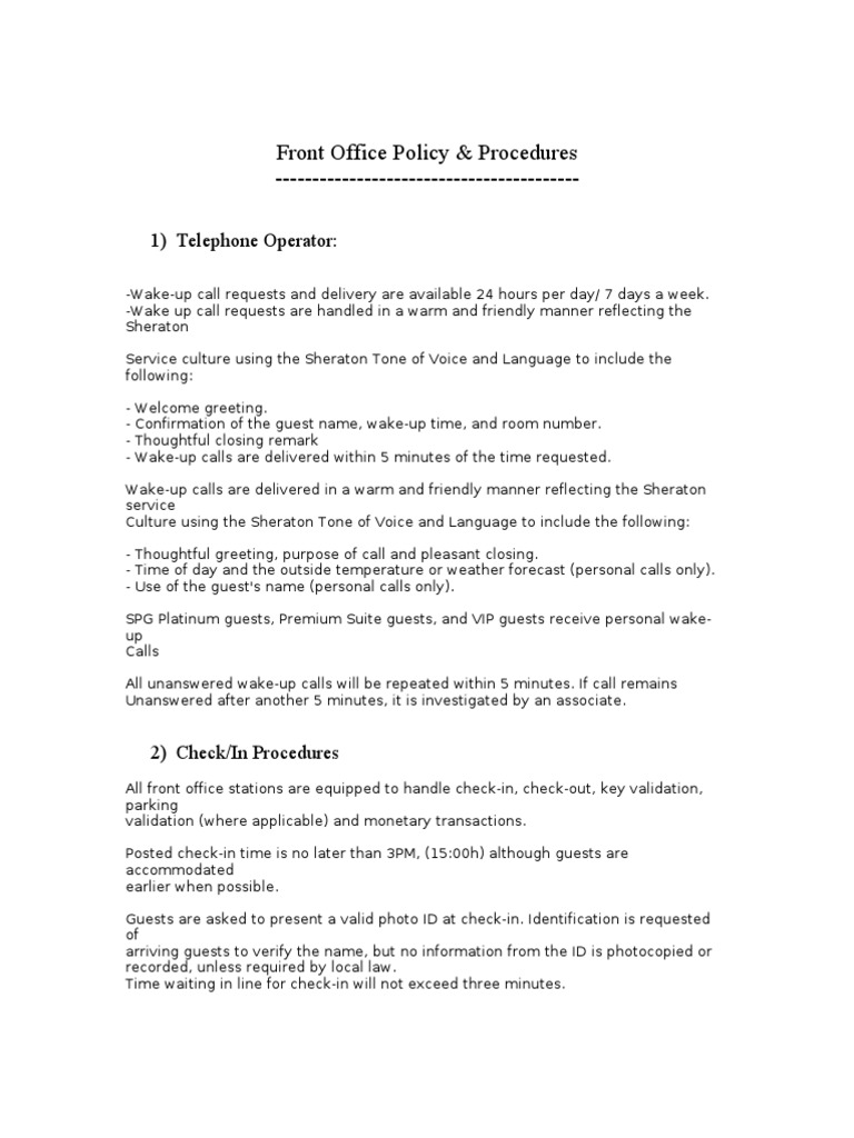 Front Office Policy | PDF | Business