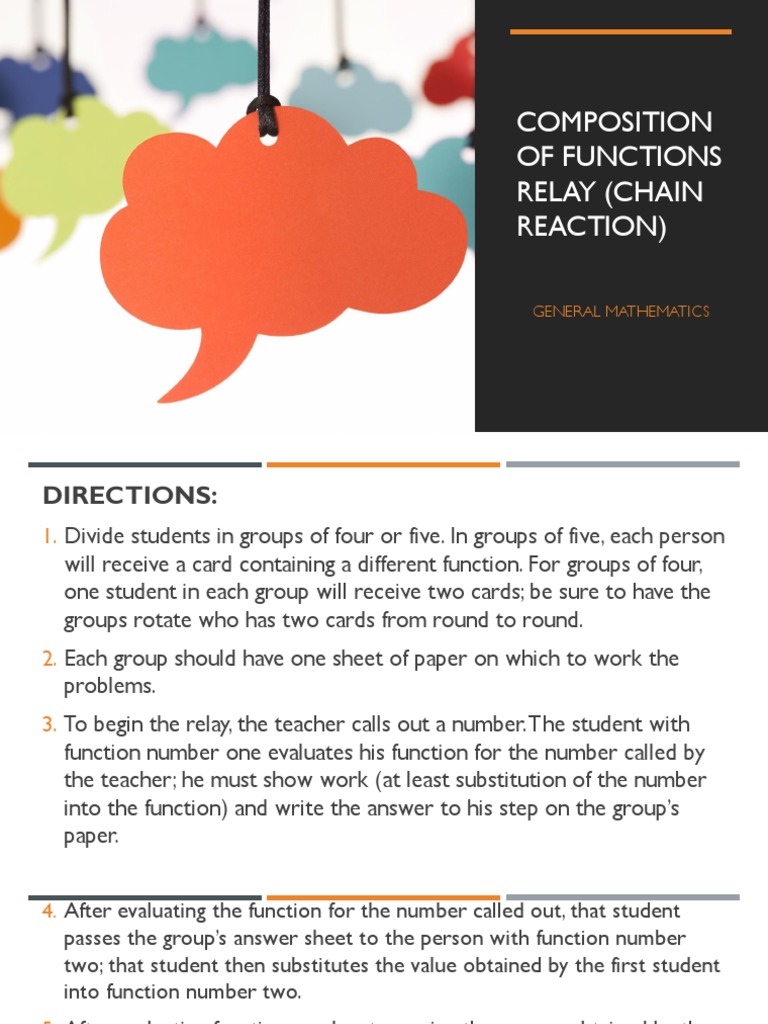 Composition of Functions Relay (Chain Reaction) : General Mathematics | PDF | Function ...