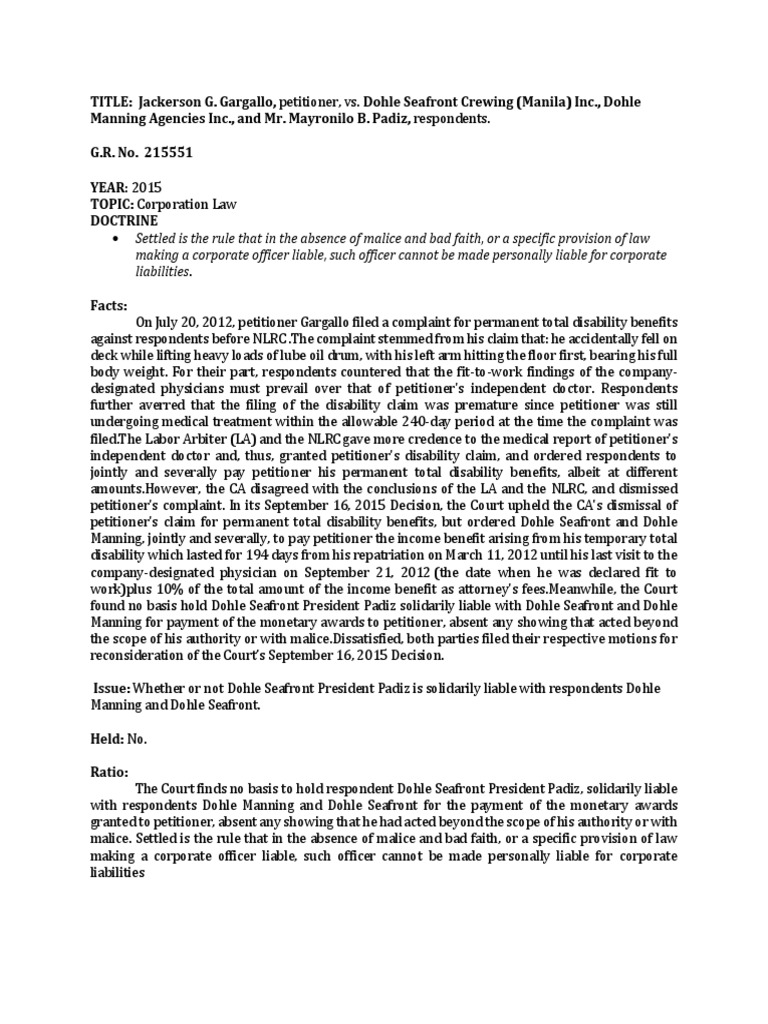 Gargallo v. Dohle Seafront and Dohle 2015 Manning | PDF | Joint And ...