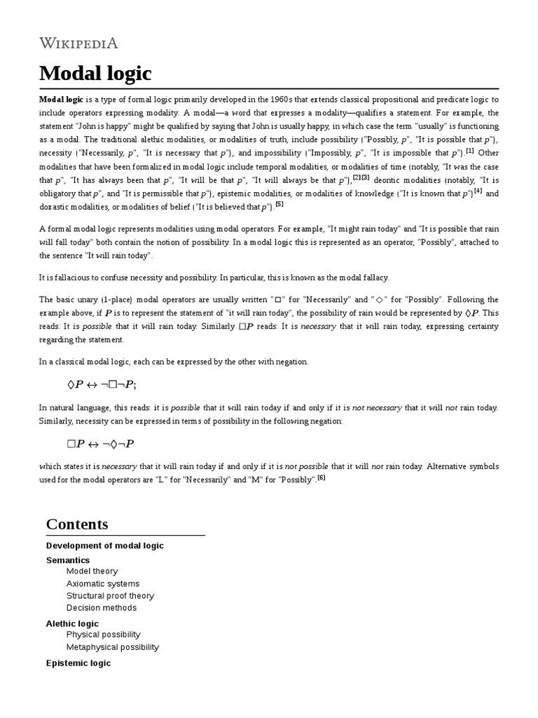 Modal Logic | PDF | Modal Logic | Logic