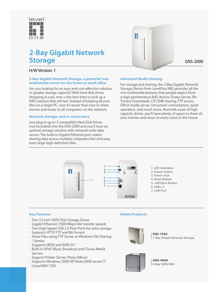 2-Bay Gigabit Network Storage: GNS-2000 H/W Version: 1 | PDF | Computer ...