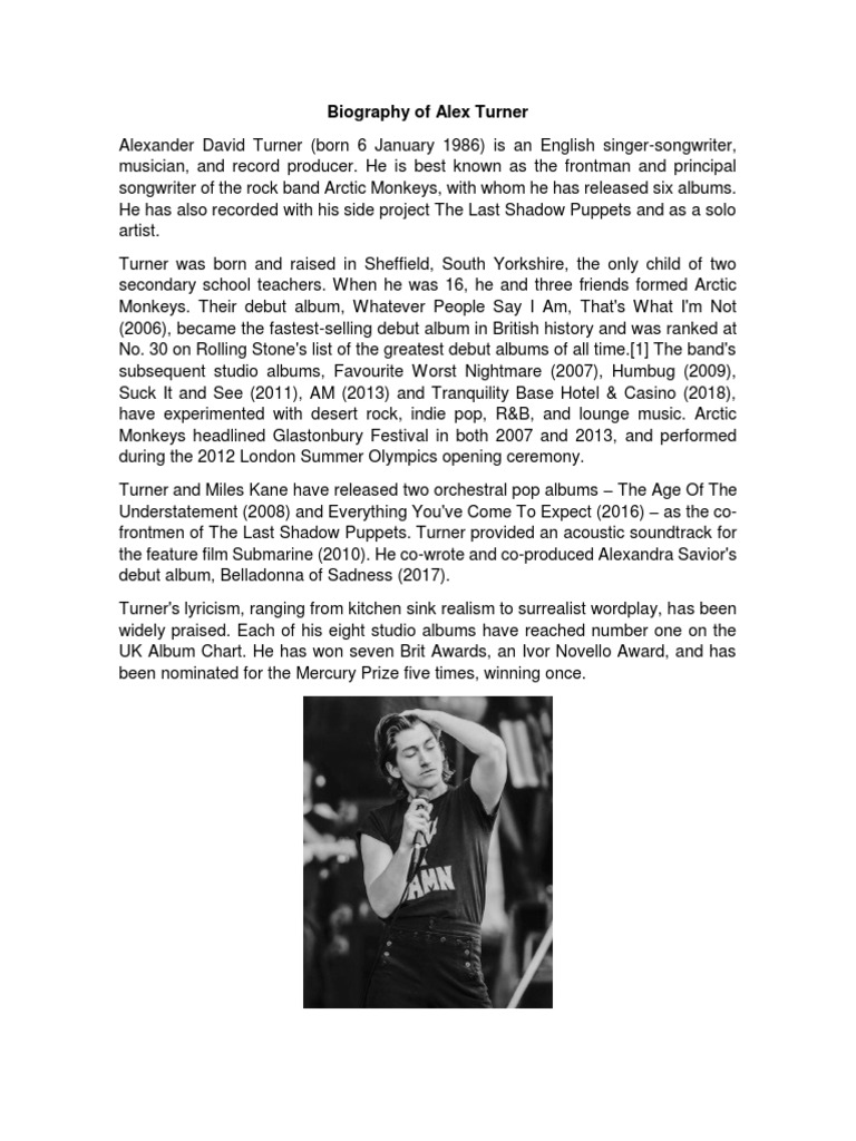 Alex Turner: Biography and Career Highlights | PDF | Art