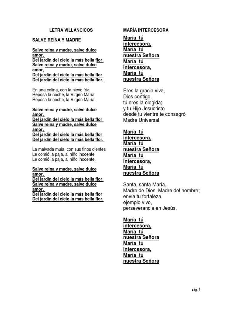 Letra Canciones A La Virgen | PDF | María, madre de Jesús | Religión y ...