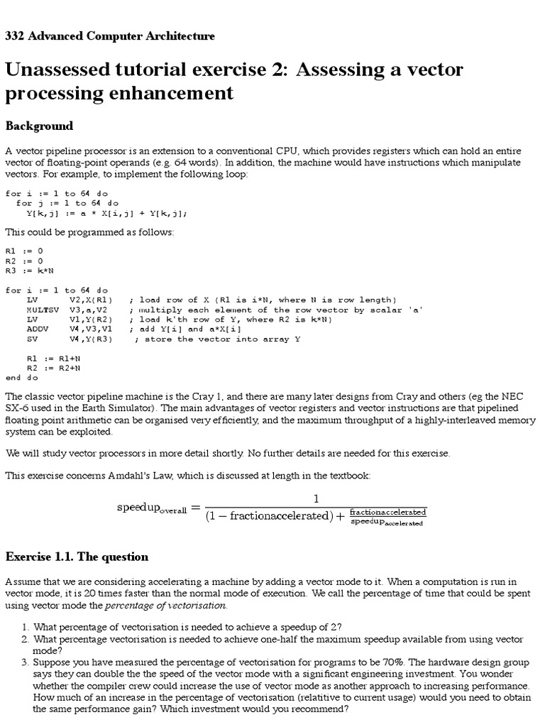 Unassessed Tutorial Exercise 2: Assessing A Vector Processing Enhancement | PDF | Concurrent ...