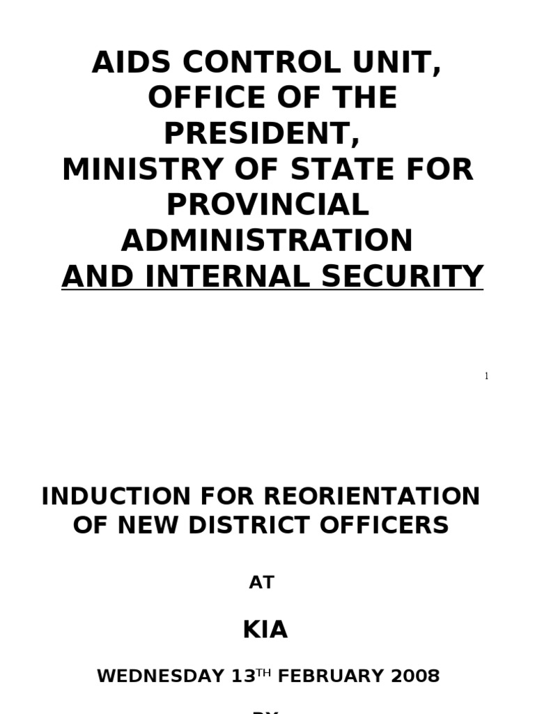 Aids Control Unit, Office of The President, Ministry of State For ...