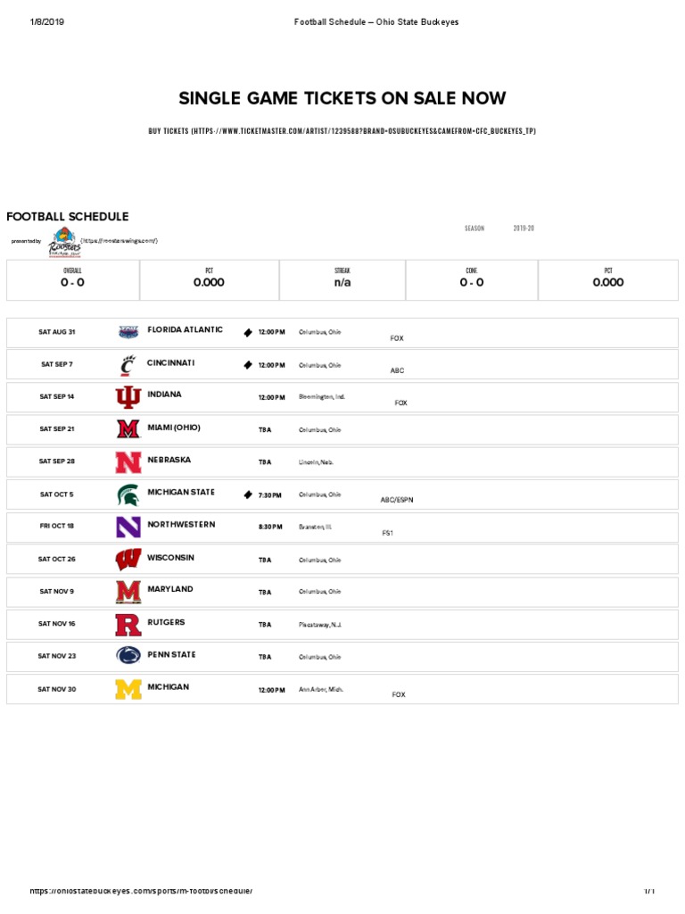 Football Schedule - Ohio State Buckeyes | PDF | Ohio State Buckeyes ...