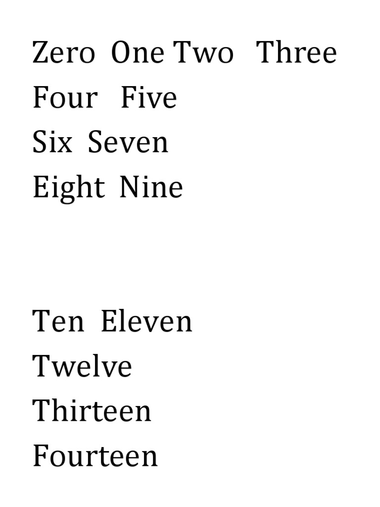 Zero One Two Three Four Five Six Seven Eight Nine | PDF