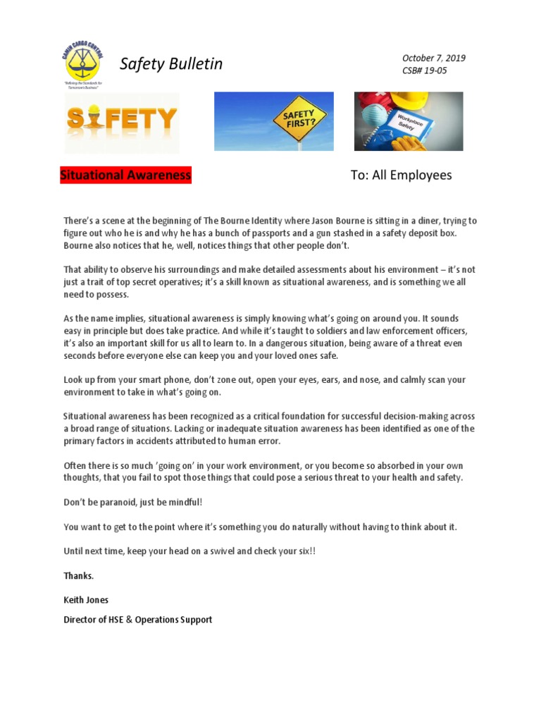 Safety Bulletin: Situational Awareness | PDF | Situation Awareness ...