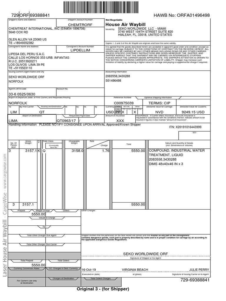 Hawb No - Orfa01496498 | PDF | Common Carrier | Cargo