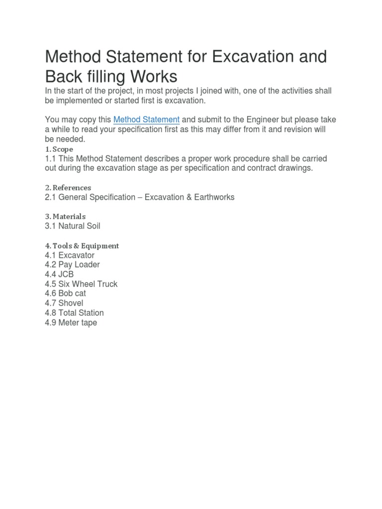 Excavation and Backfilling Method | PDF | Excavation (Archaeology ...