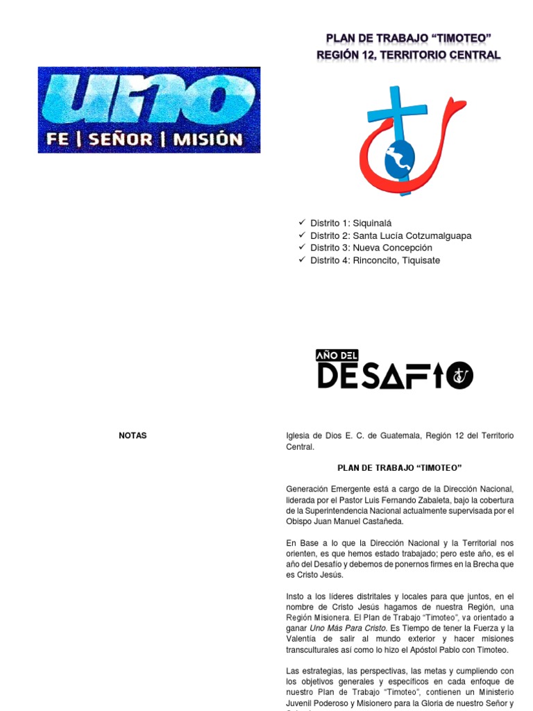Plan de Trabajo - Timoteo - (r12) | PDF | Jesús | espíritu Santo