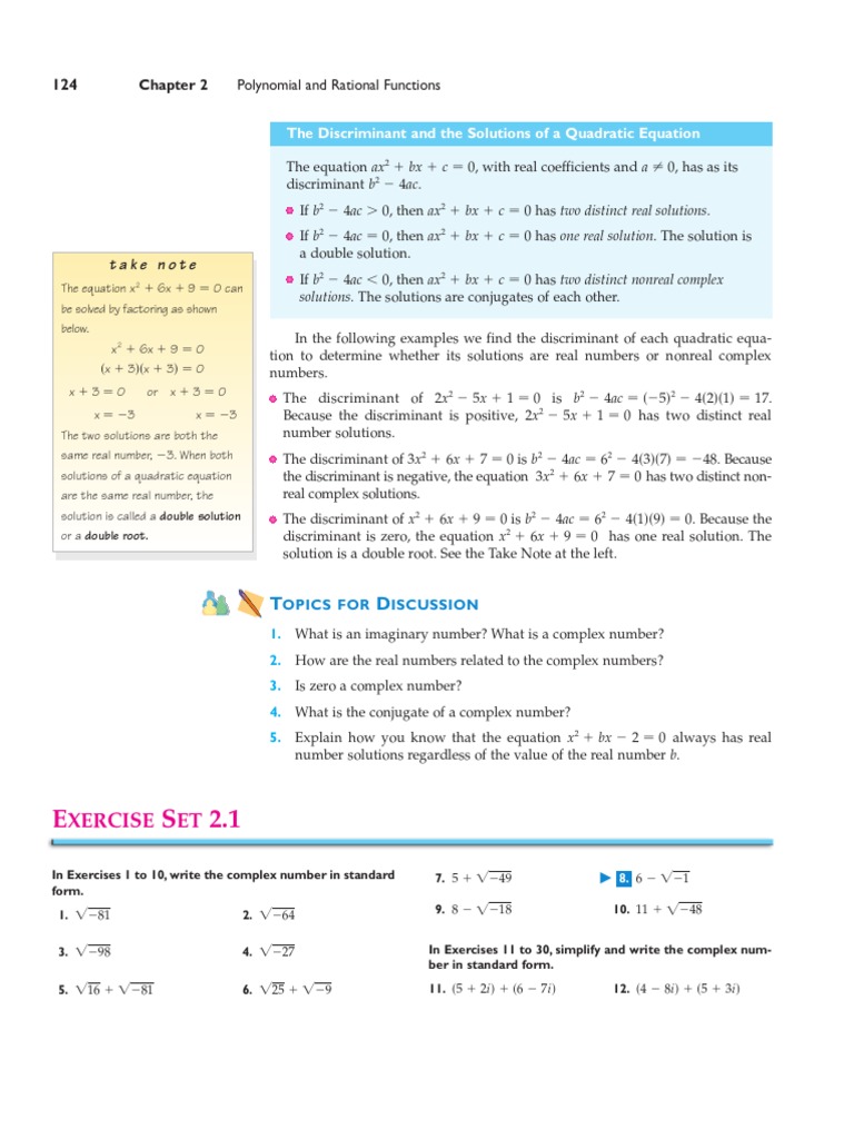 Xercise ET: The Discriminant and The Solutions of A Quadratic Equation ...