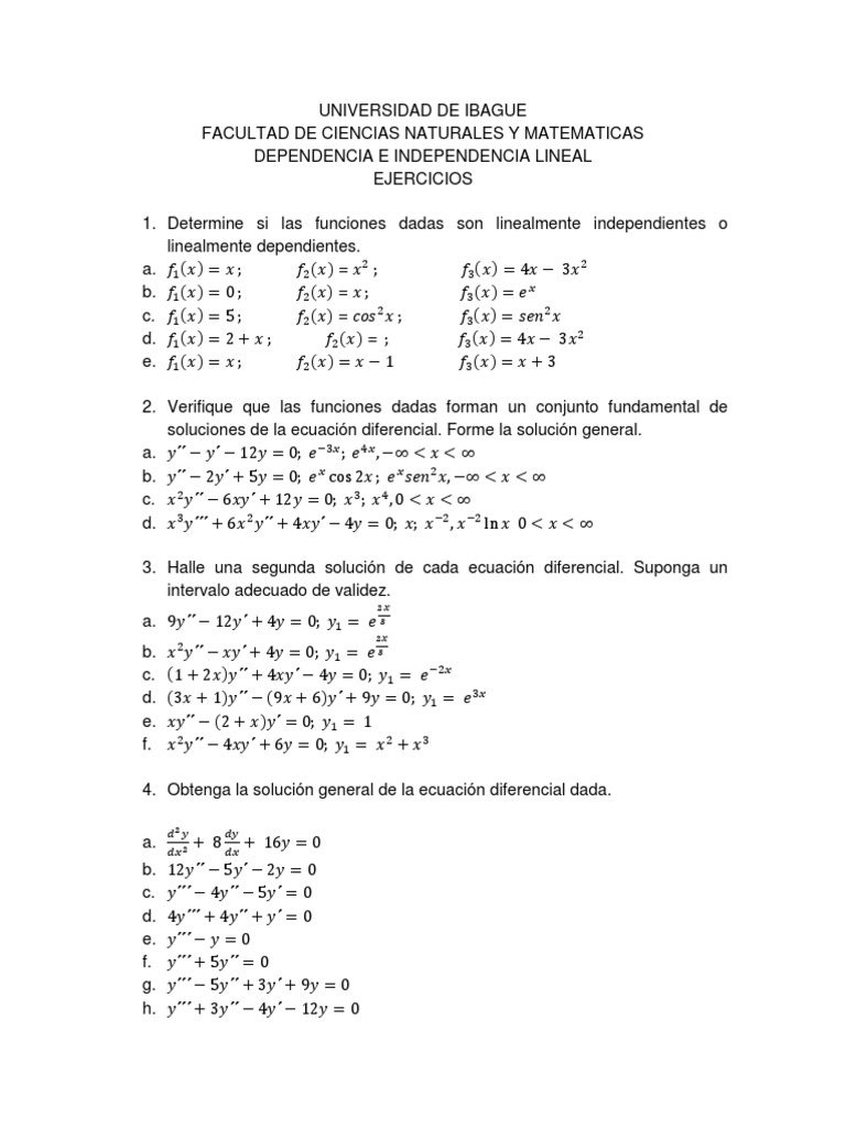Ejercicios Dependencia e Independencia Lineal PDF | PDF
