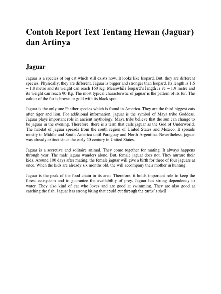 Contoh Report Text Tentang Hewan | PDF