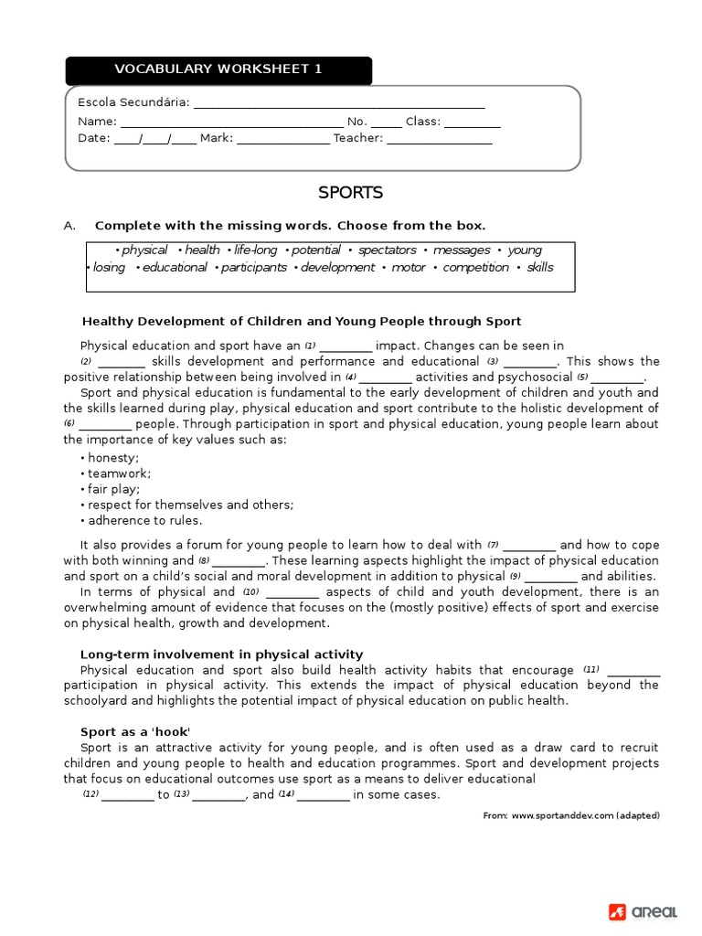 Sports: Vocabulary Worksheet 1 | Download Free PDF | Websites | Television