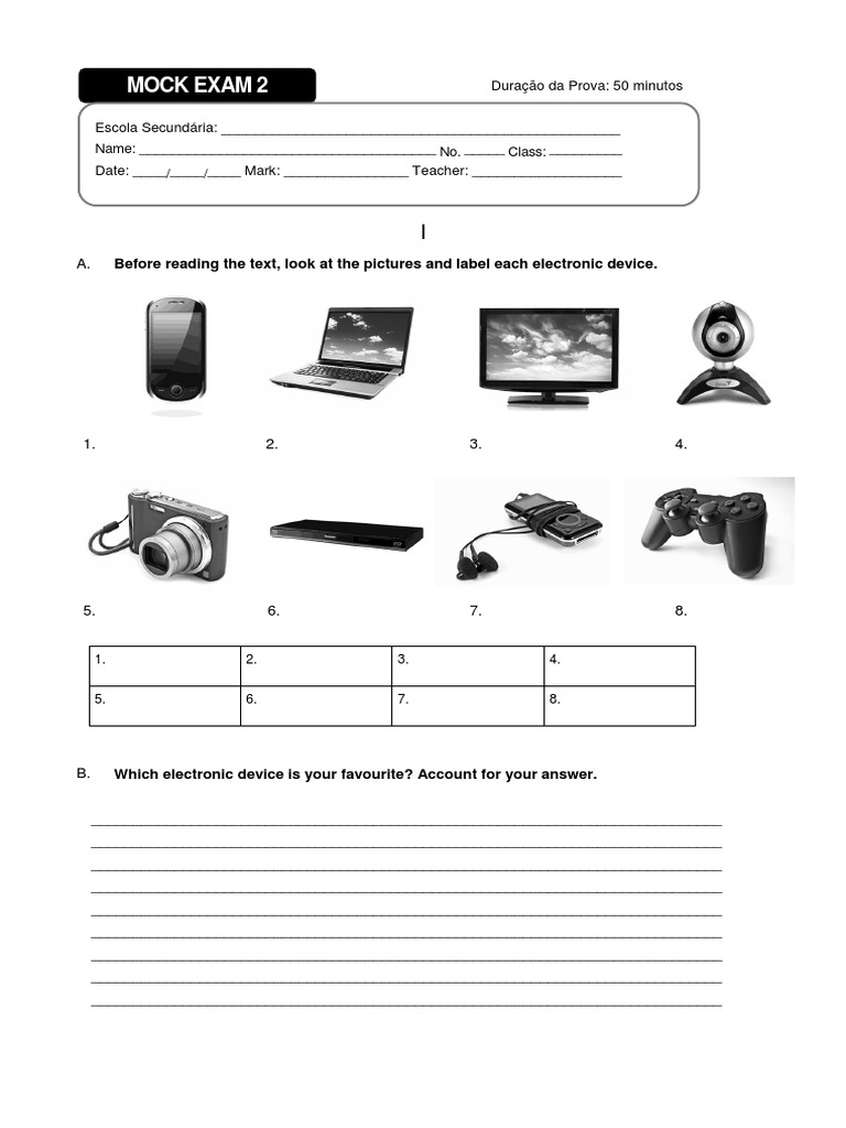Mock Exam 2: Before Reading The Text, Look at The Pictures and Label ...