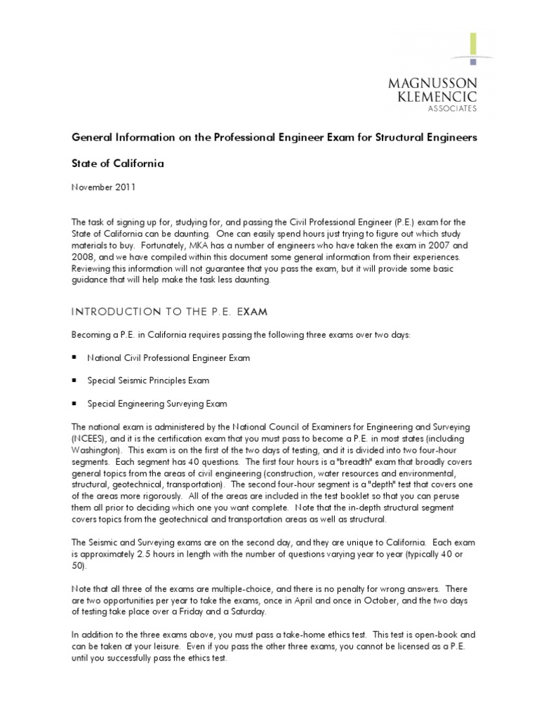 California PE - General Information | PDF | Test (Assessment) | Engineer