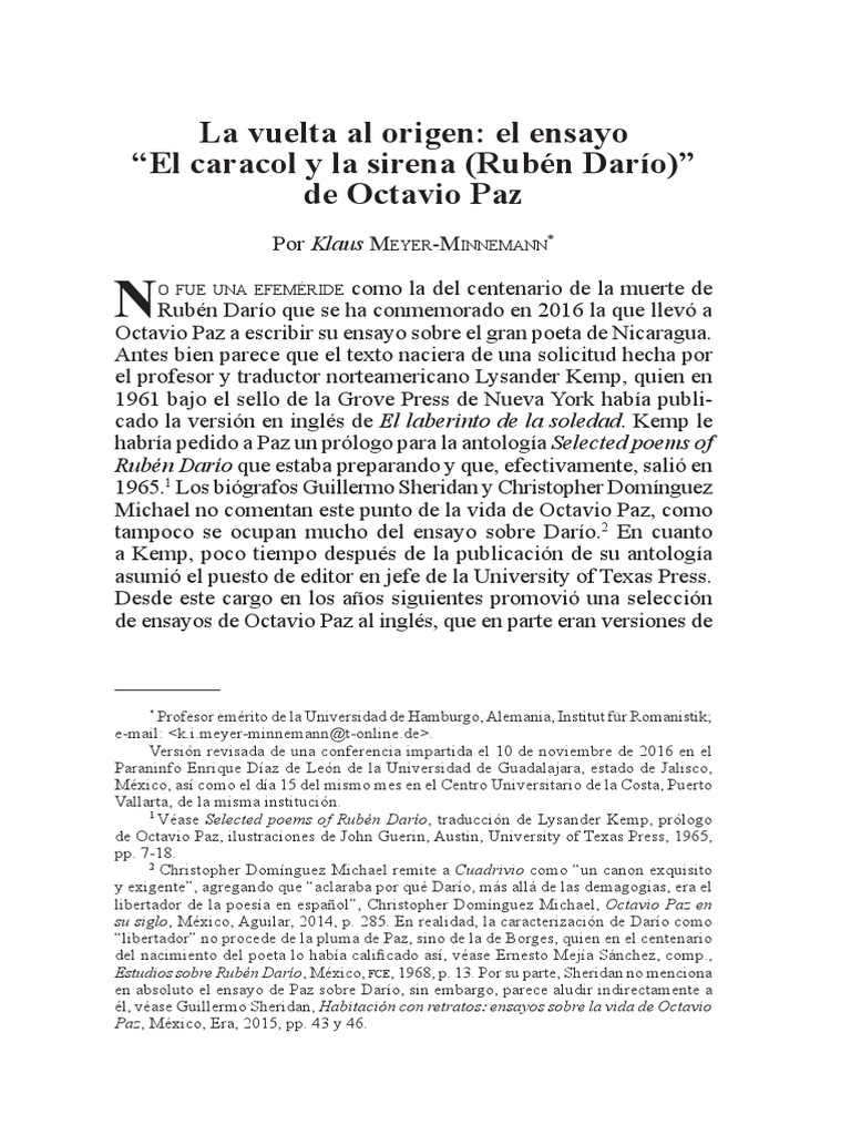 La Vuelta Al Origen, Sobre "El Caracol y La Sirena" de Octavio Paz ...