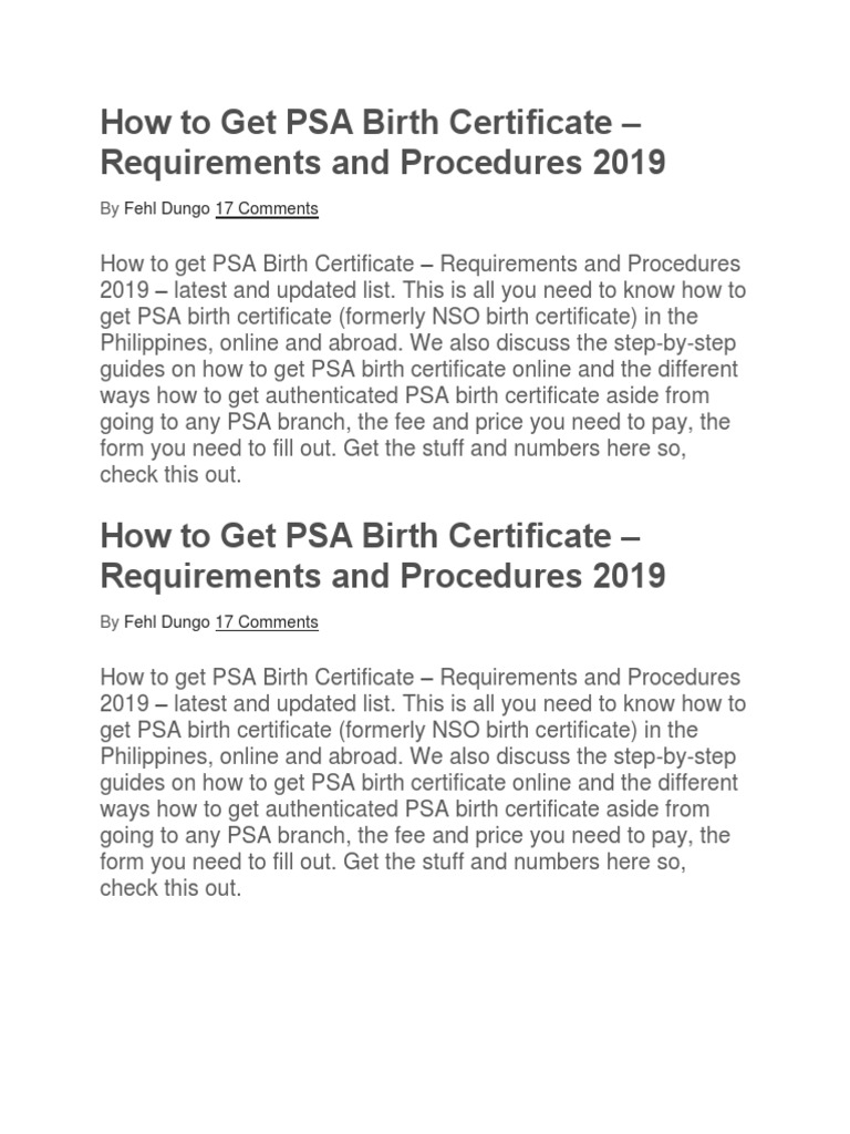 PSA Birth Certificate Application Guide | PDF | Birth Certificate | Fee