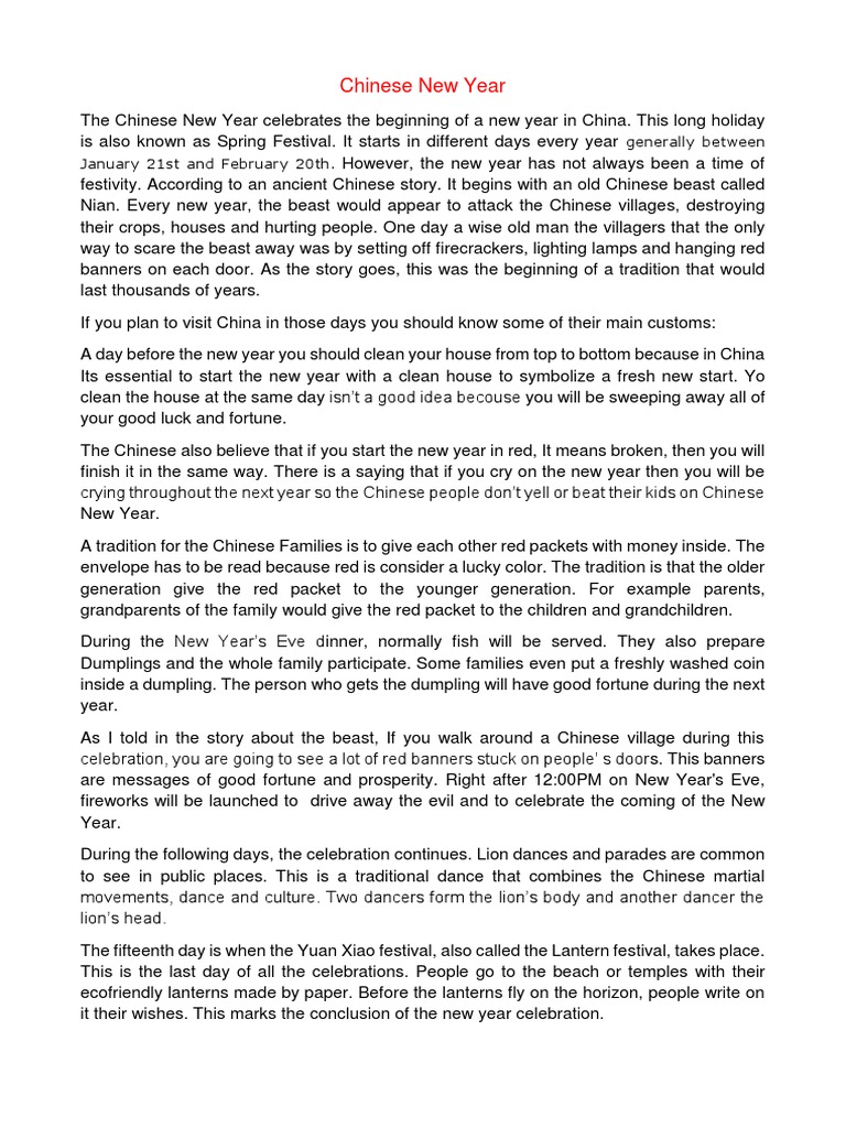The Chinese New Year | PDF | Observances | Traditions