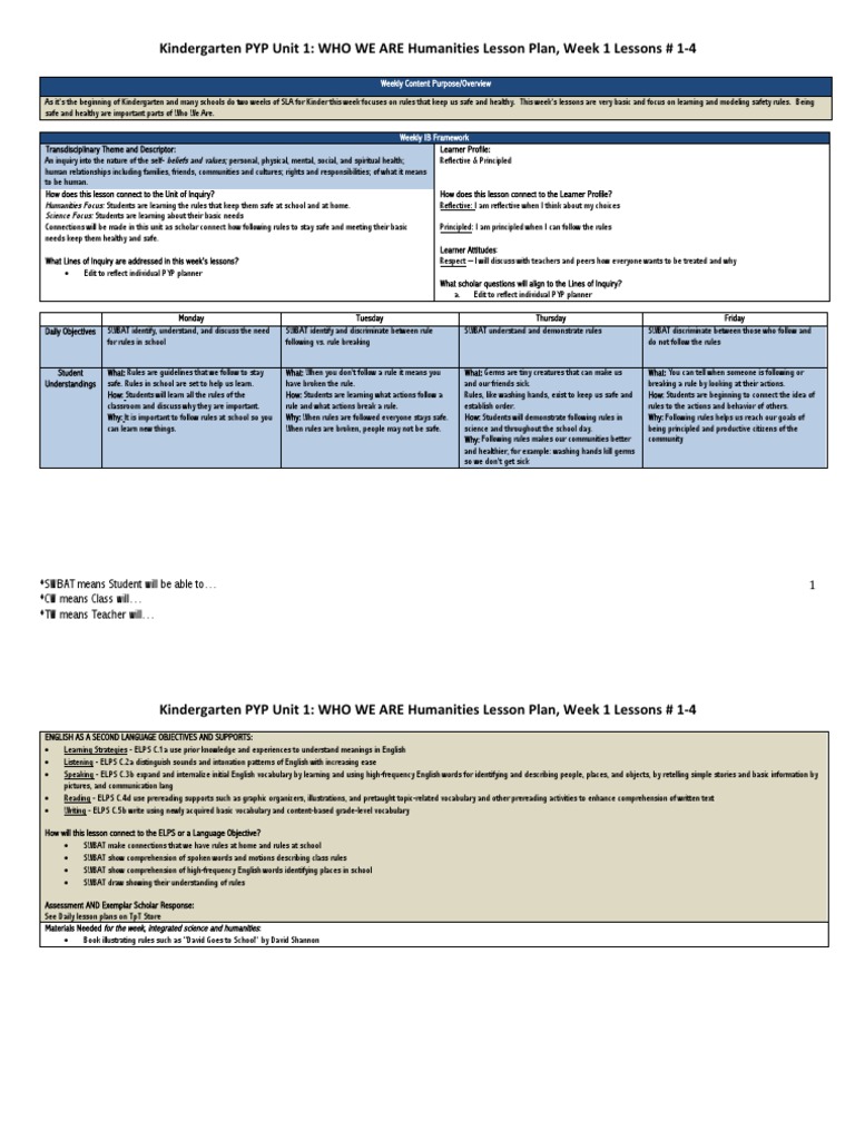 Kindergarten PYP Unit 1 Lesson Plan | PDF | Epistemology | Cognition