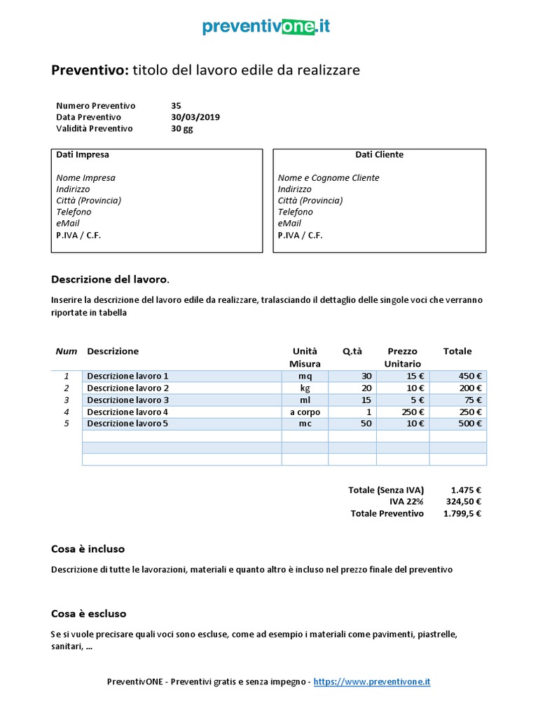 Modello Preventivo Edile PDF | PDF