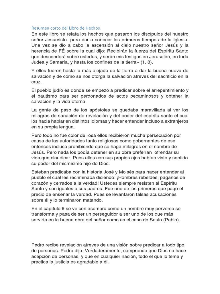 Resumen Del Libro de Hechos. | PDF | Evangelio De Lucas | Jesús