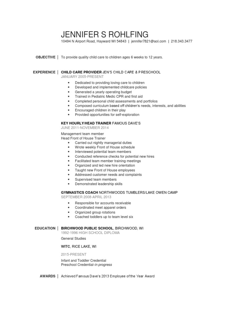 Introduction Resume | PDF | Child Care | Relationships
