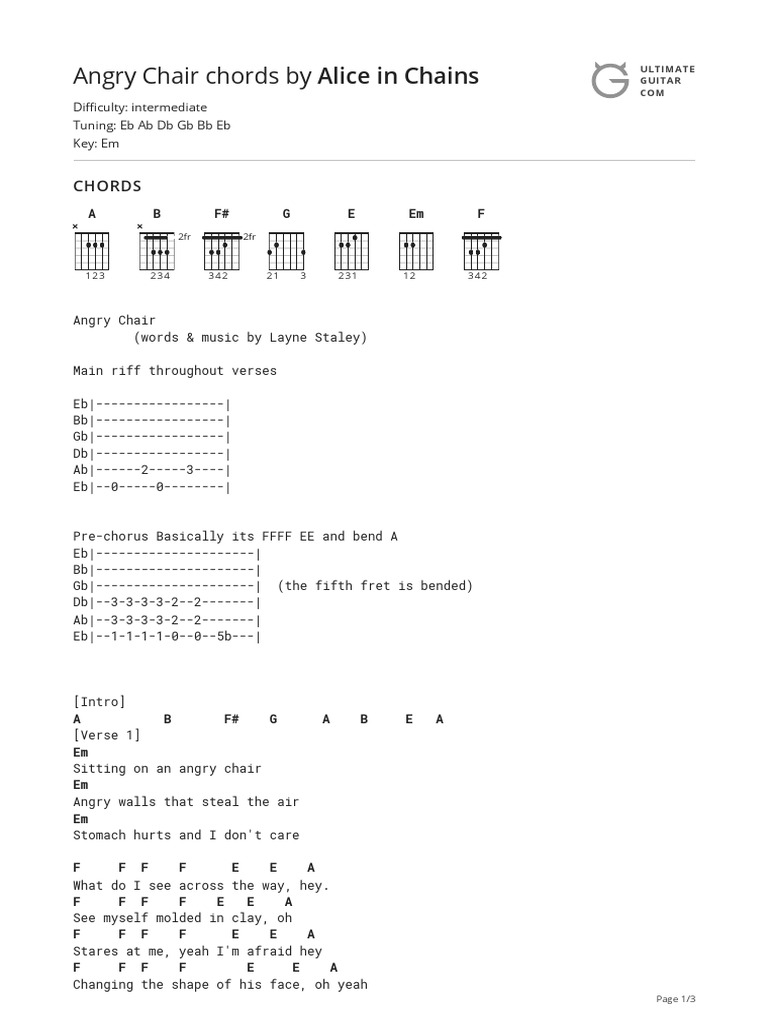 Angry Chair Chords by Alice in Chainstabs at Ultimate Guitar Archive ...
