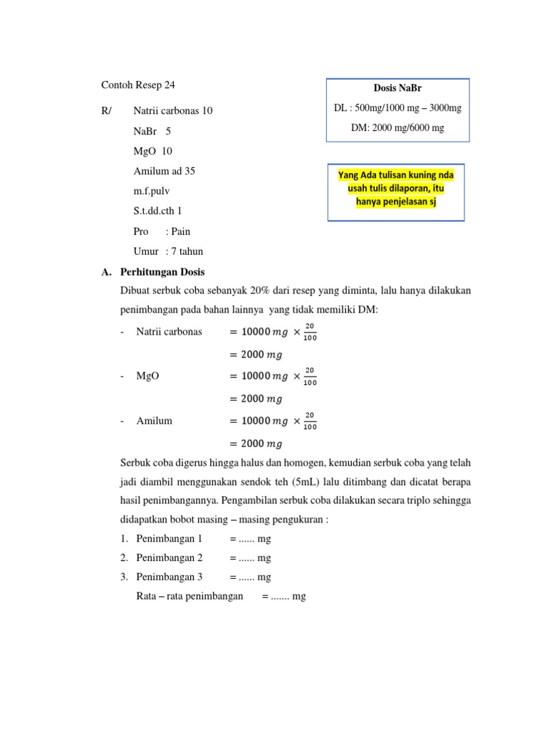 Format Perhitungan Dosis Dan Bahan Pulvis | PDF