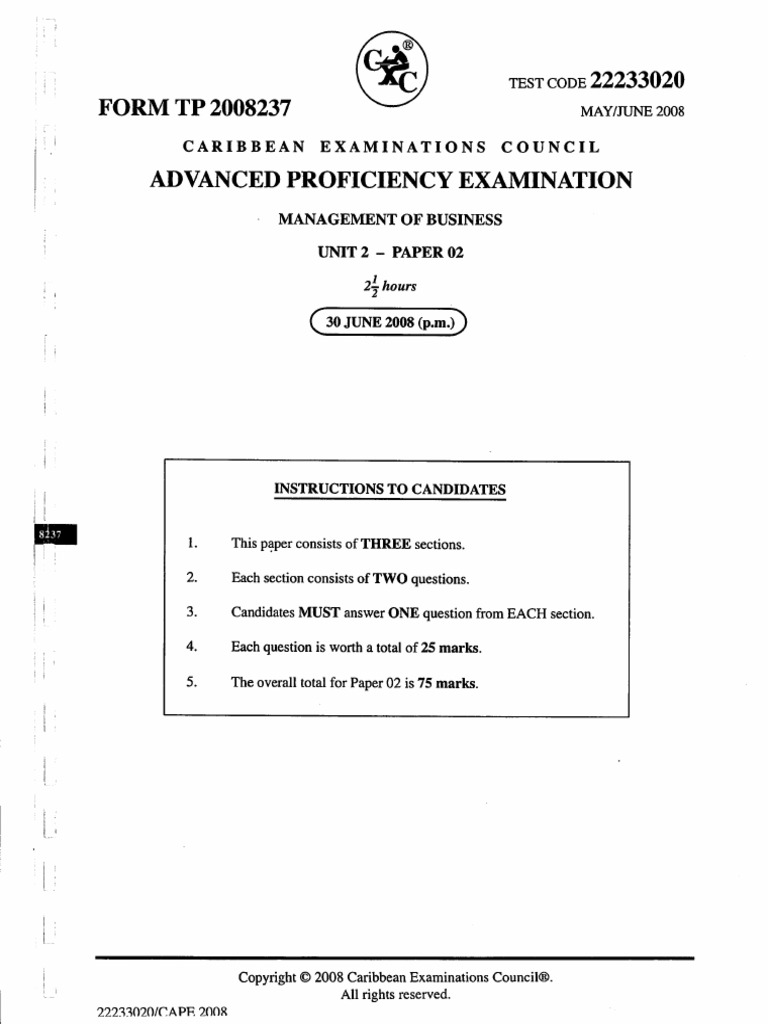 CAPE Management of Business 2008 U2 P2 | PDF | Market Segmentation ...