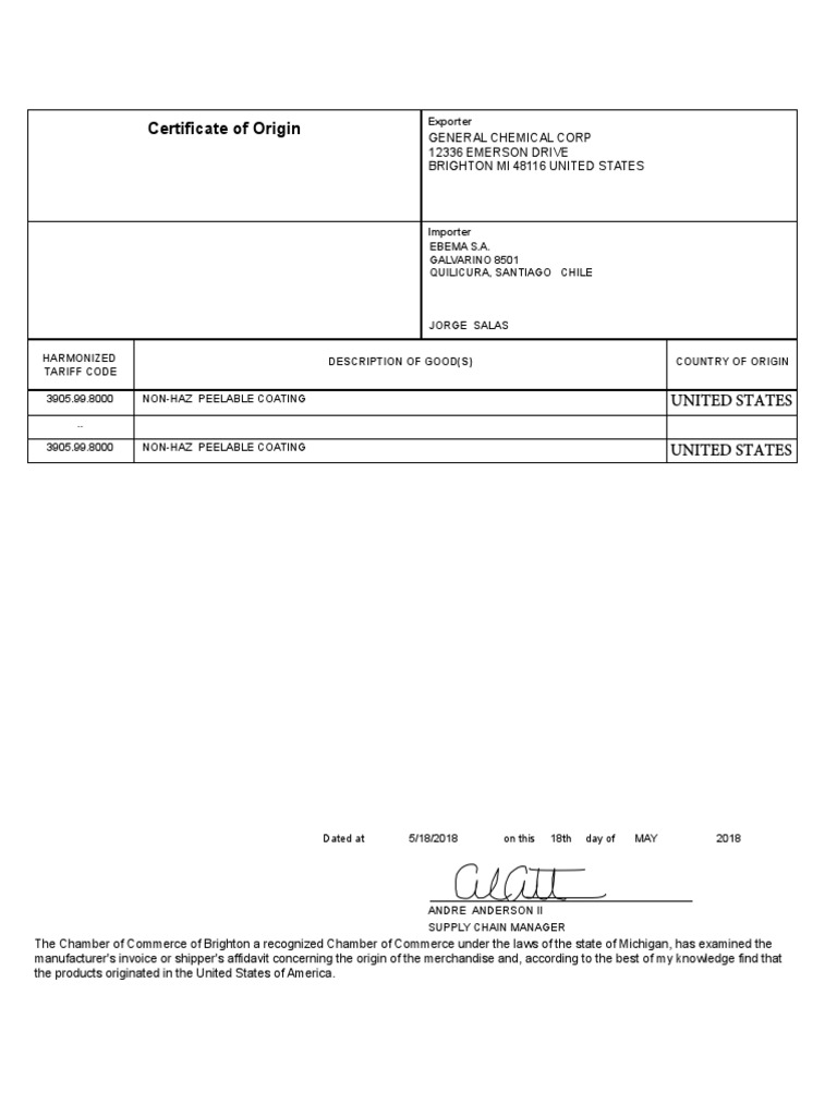 Certificate of Origin | PDF