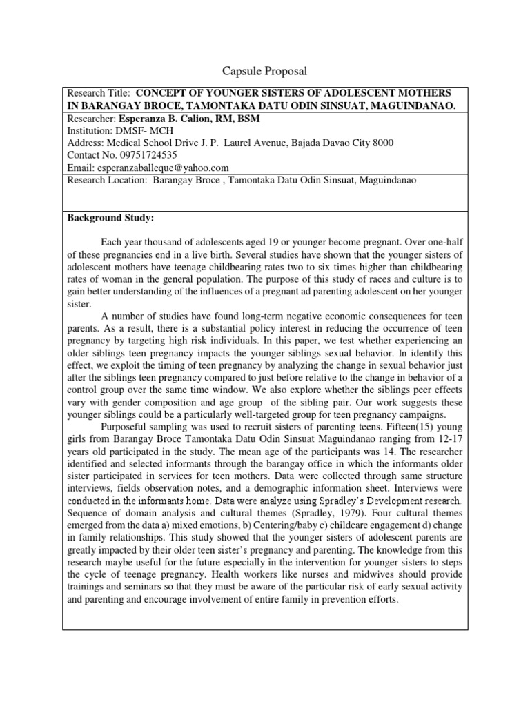 Capsule Proposal by Espie | PDF | Teenage Pregnancy | Adolescence