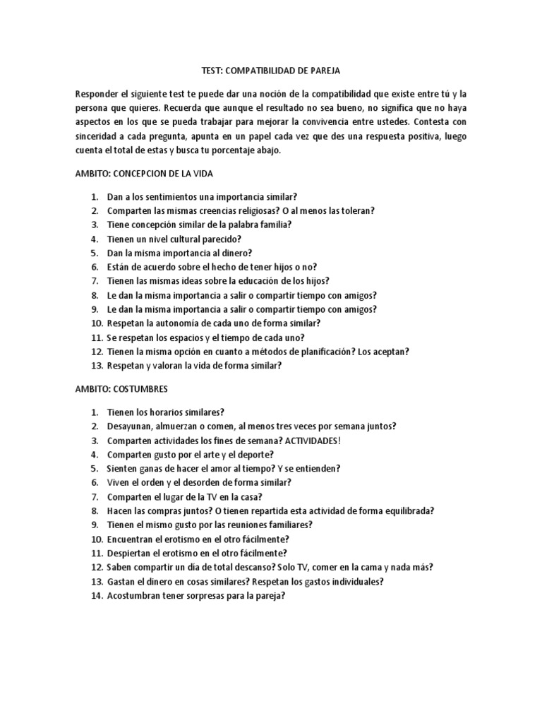 Test de Compatibilidad de Pareja | PDF | Amor | Sicología