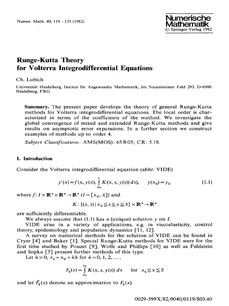 Lubich C 2 Rk Theory For Volterra Integrodifferential Equations Nummat 1982 Pdf