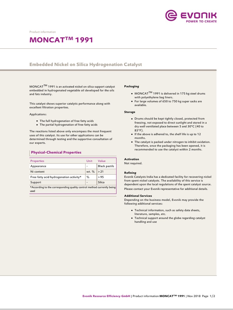 Moncat™ 1991 PDF | PDF | Hydrogenation | Nickel