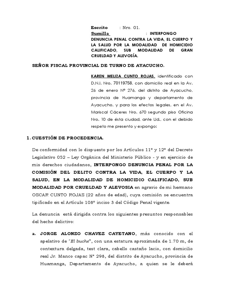 Formato de Denuncia Penal | PDF | Homicidio | Moralidad