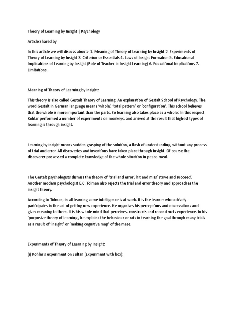 Theory of Learn | PDF | Insight | Learning