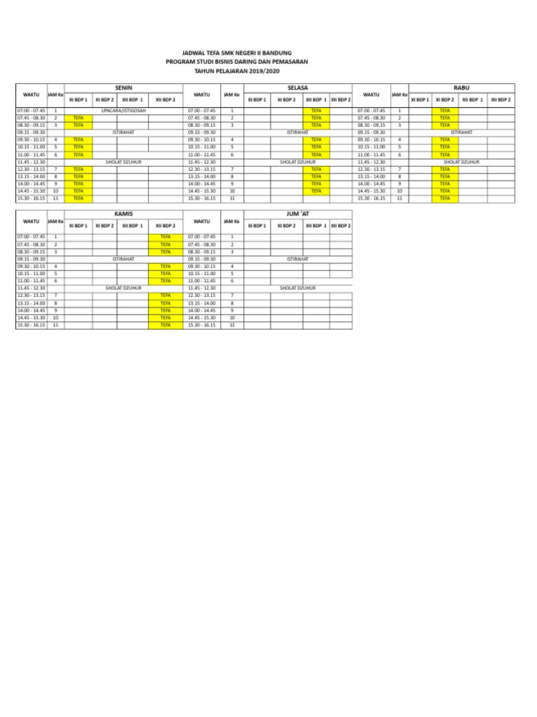 Jadwal TEFA Bisnis Daring SMK II | PDF