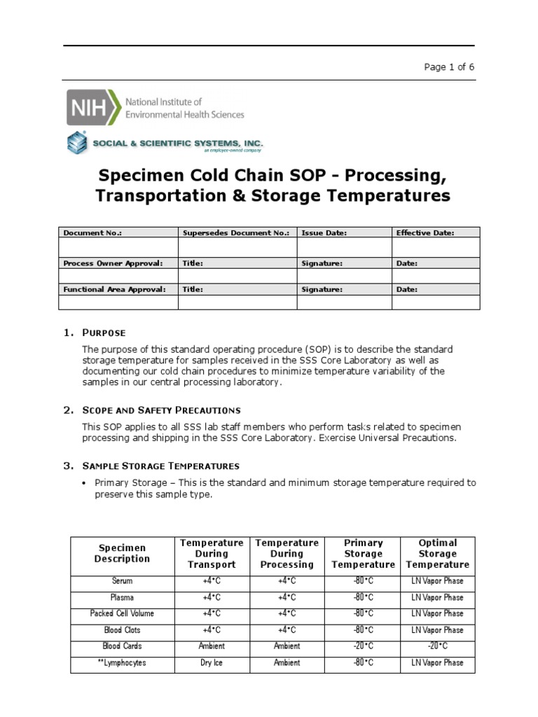 Specimen Cold Chain Requirements | PDF | Ice | Blood Plasma